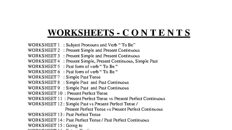 KET 542338654 Grammar Worksheets: Subject & Verb Tenses - Studocu