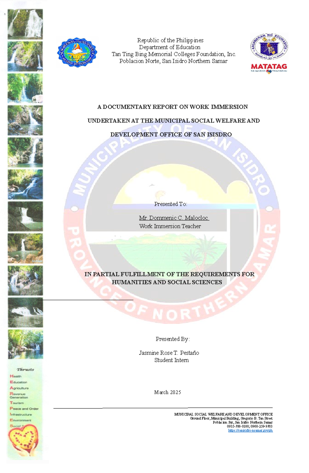 Documentary Report on Work Immersion at MSWD Office - HSS 2025 - Studocu