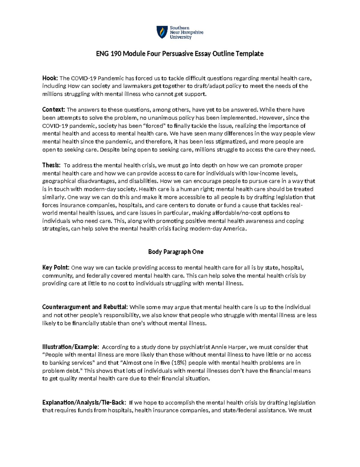 ENG 190 Module Four Persuasive Essay Outline Template - Context: The ...