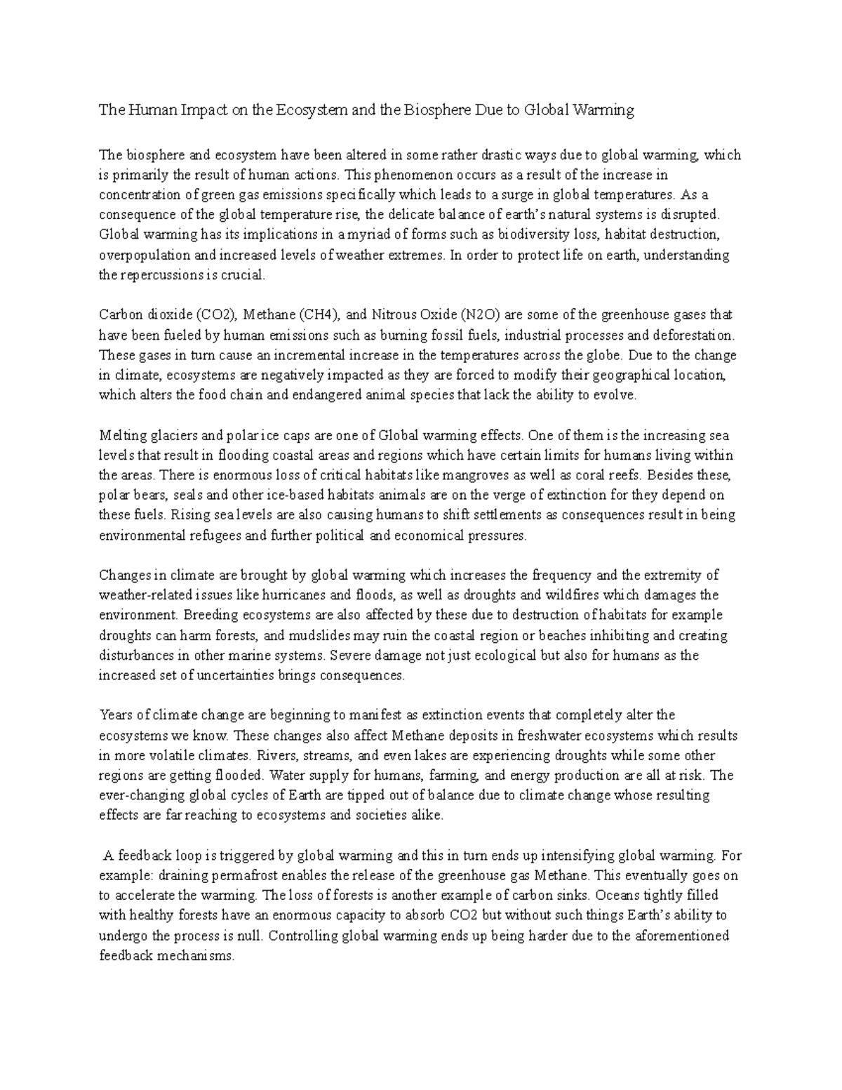 The Human Impact on Ecosystems Due to Global Warming - BIO 2 Sem 2 ...