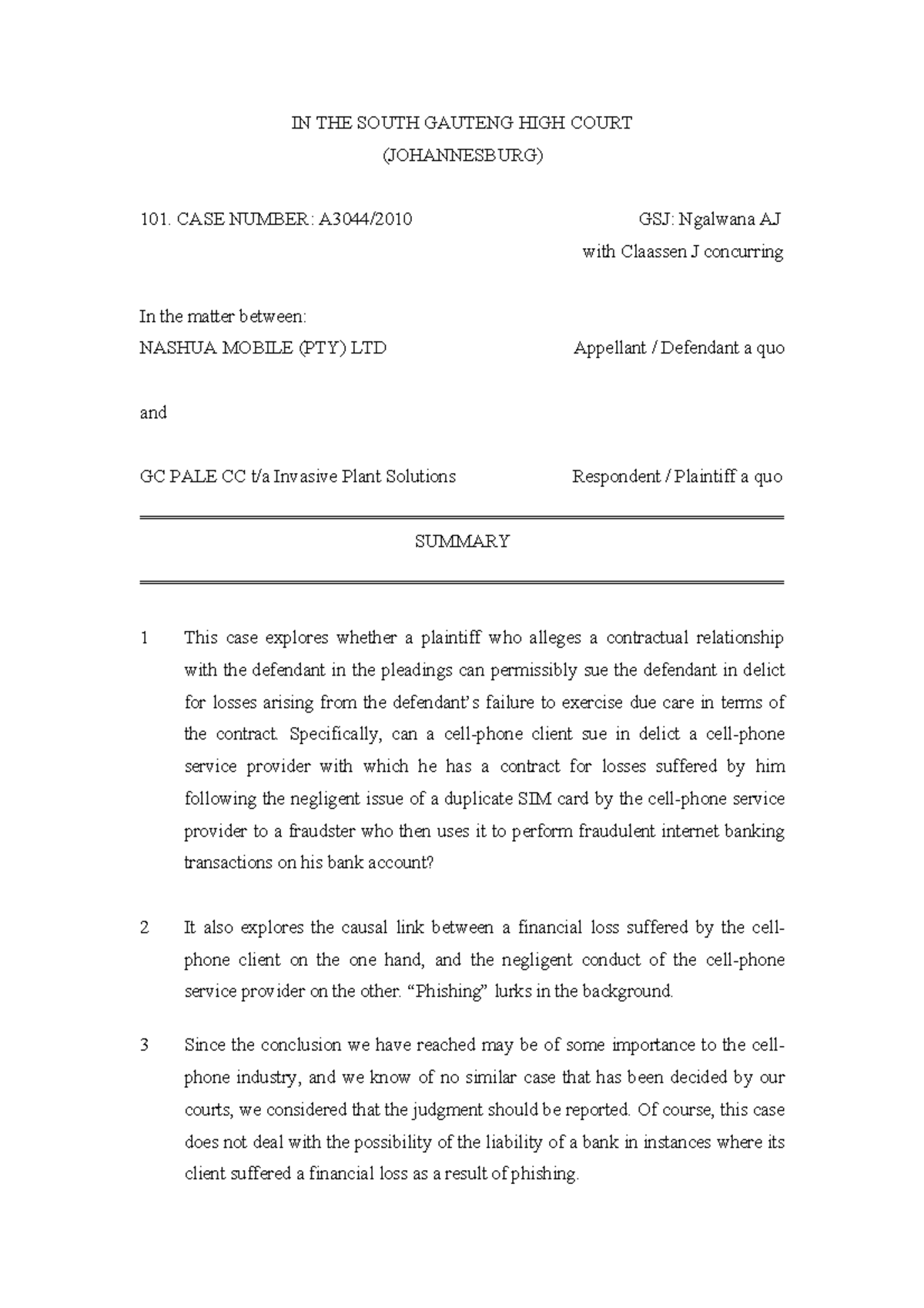 Case Analysis: Lillicrap v Pilkington Brothers 1985 (1) SA 475 (A) in ...