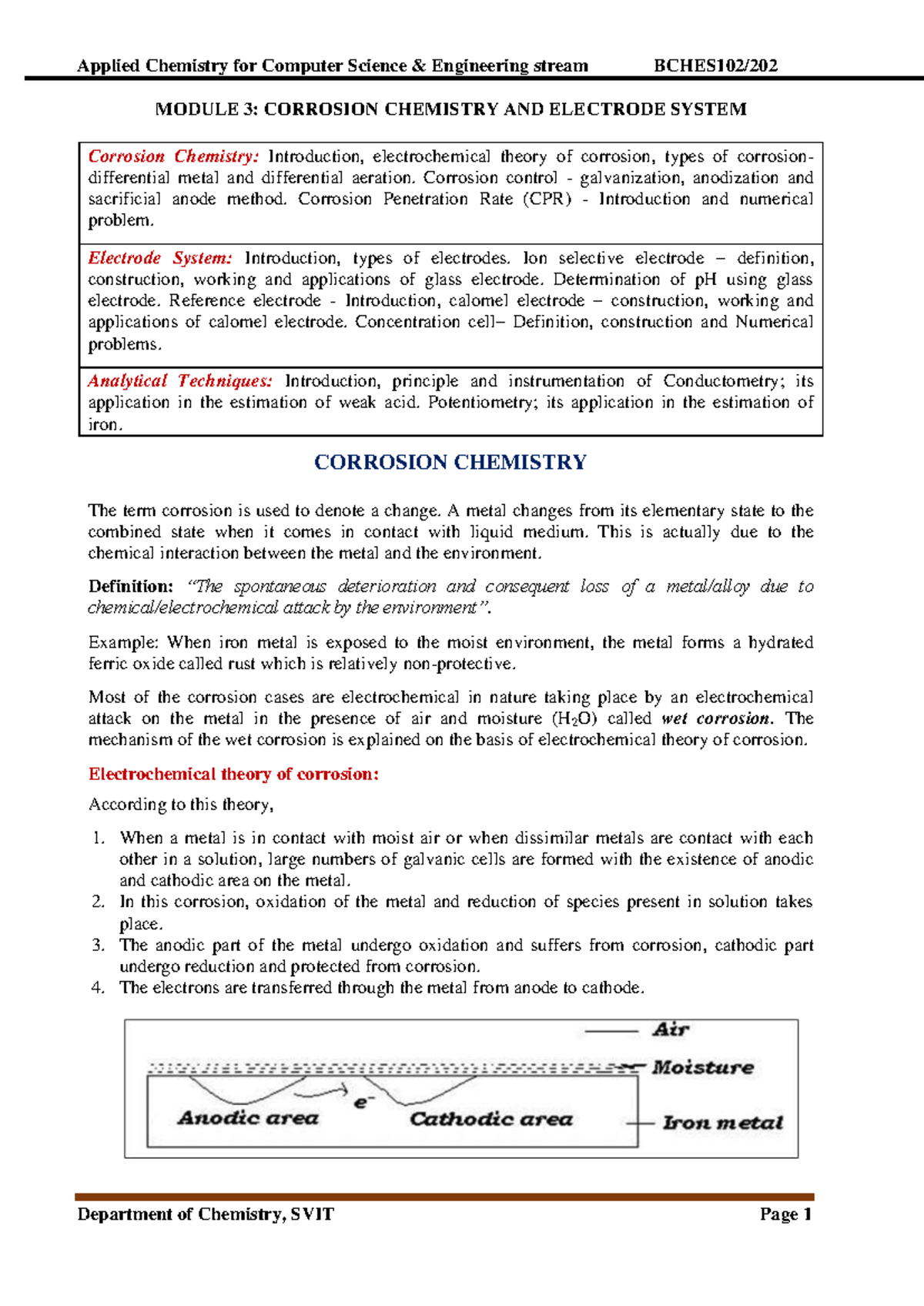 Applied Chemistry for CSE: Module 3 - Corrosion Chemistry & Electrode ...