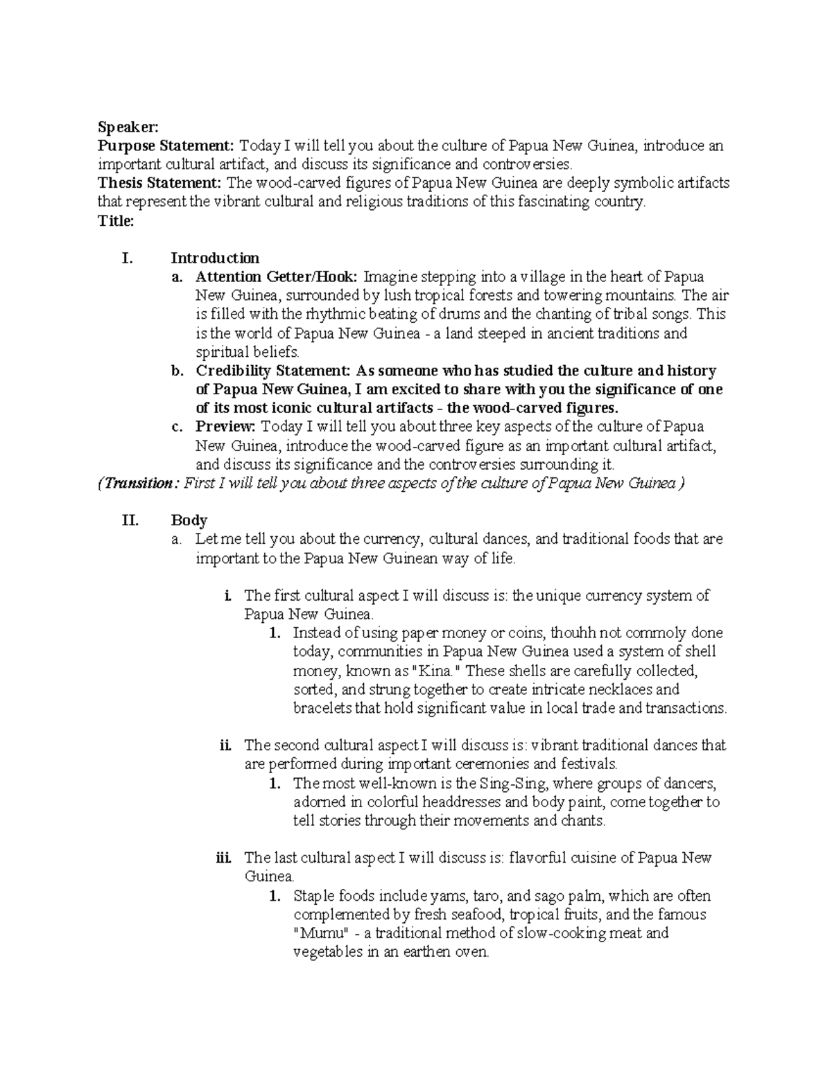 Cultural Artifact Template - Speaker: Purpose Statement: Today I will ...