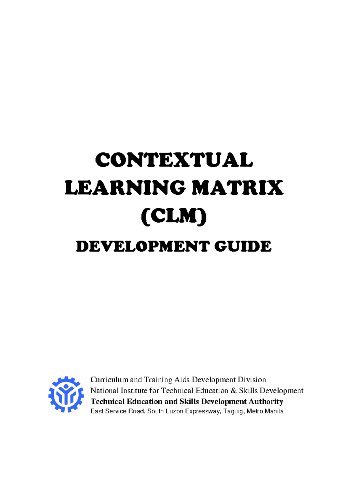 Contextual Learning Matrix (CLM) Development Guide for TVET - Studocu