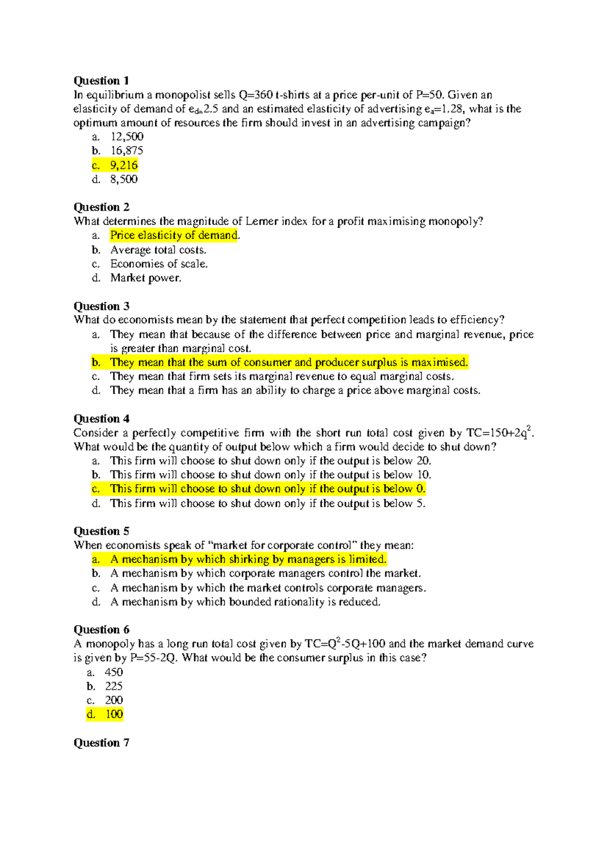 Economics Final Exam Questions and Answers - June 2013 - Studeersnel