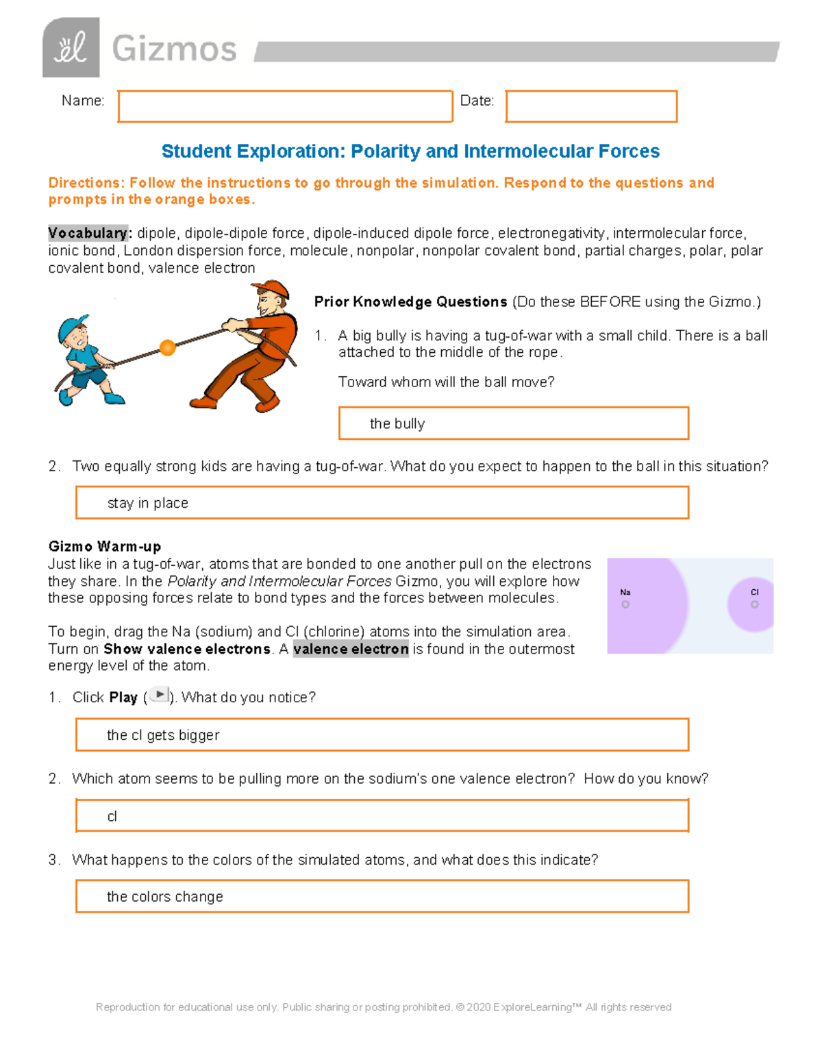 Polarity and Intermolecular Forces Gizmo Exploration (SCI 101) - Studocu