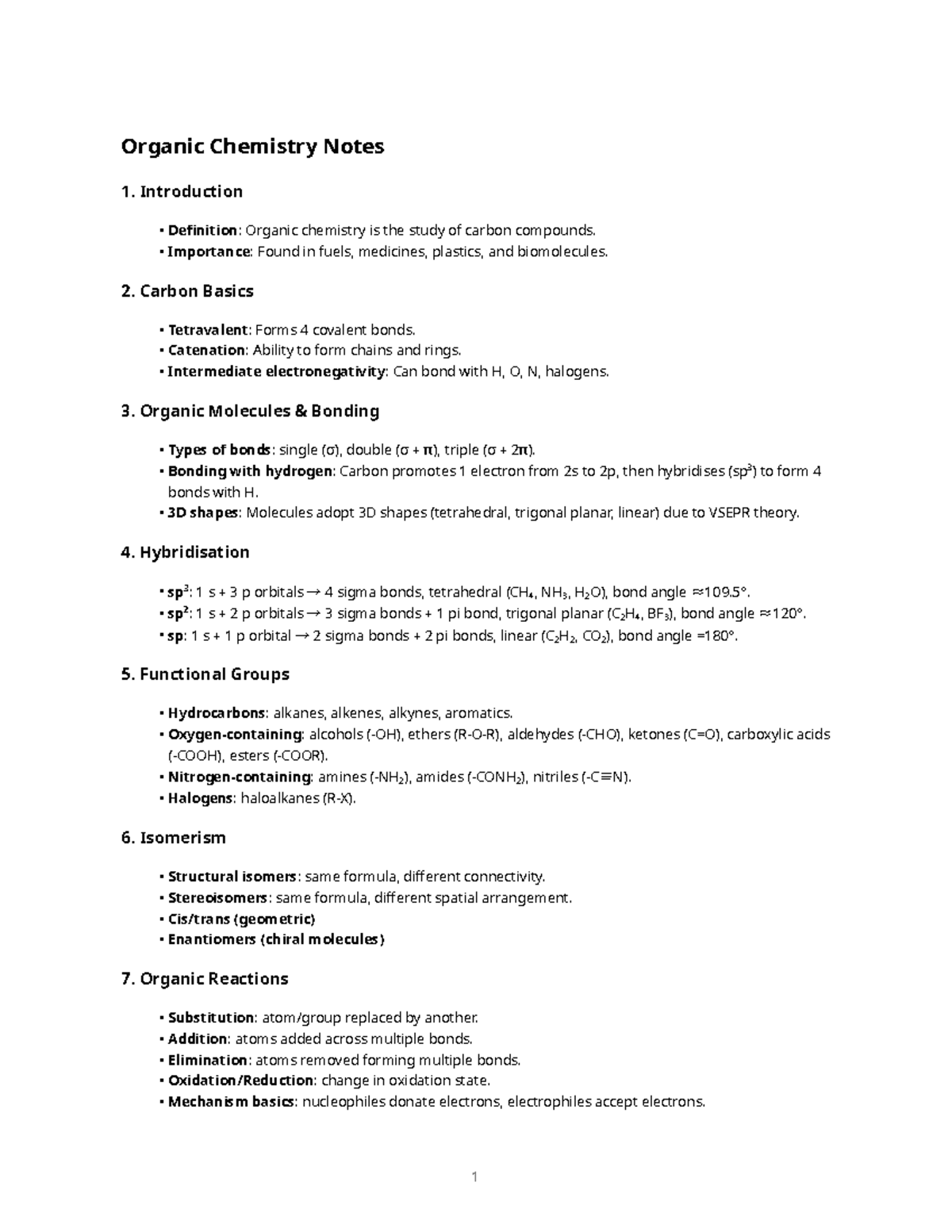 Organic Chemistry Notes: Key Concepts and Definitions - Studocu