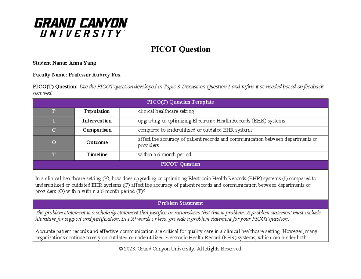 NRS 465 RS T3 PICOT Development: Optimizing EHR Systems for Accuracy ...