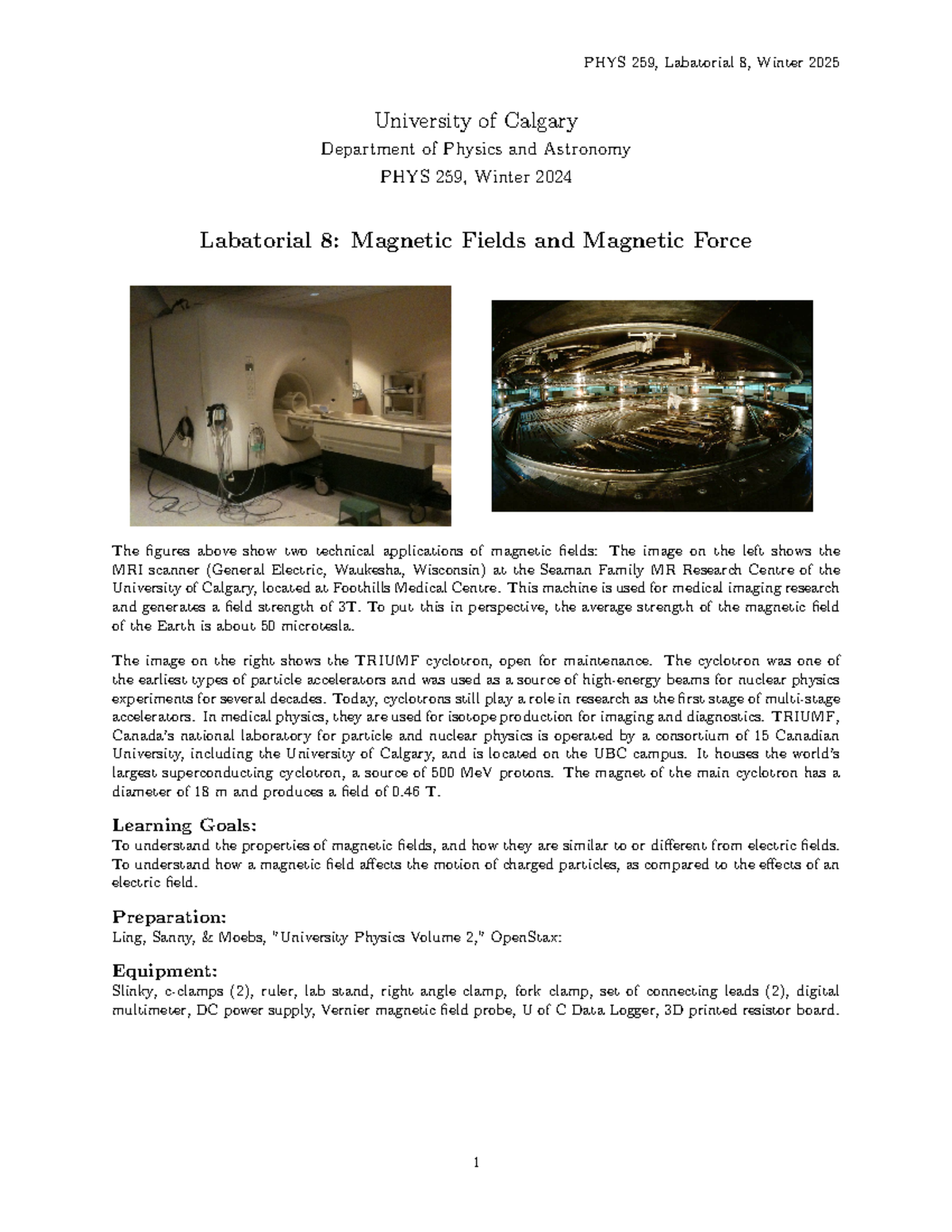 Lab 8 magnetic field - University of Calgary Department of Physics and ...