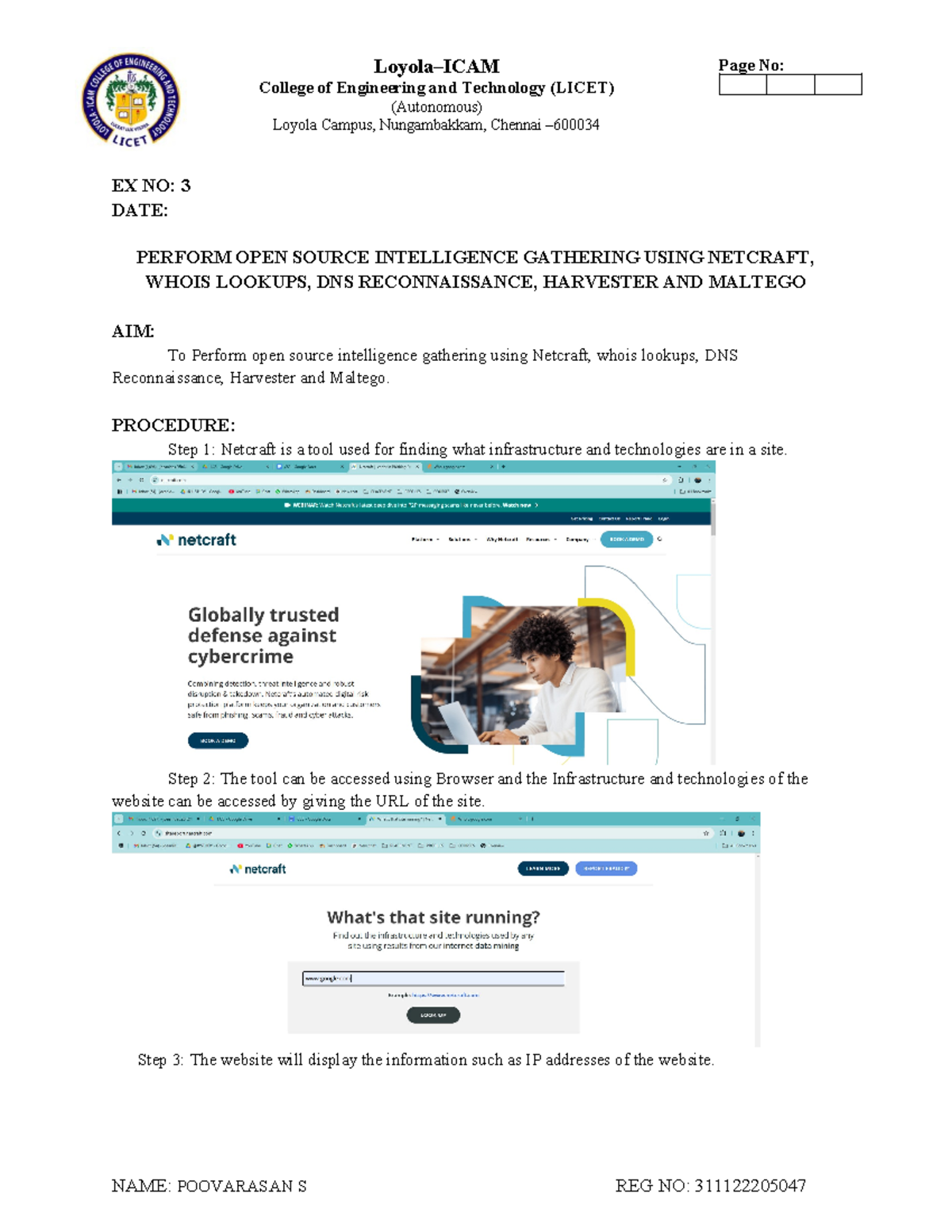 CS3 - Cyber Security Lab: OSINT Gathering with Netcraft & Maltego (CCS340) - Studocu