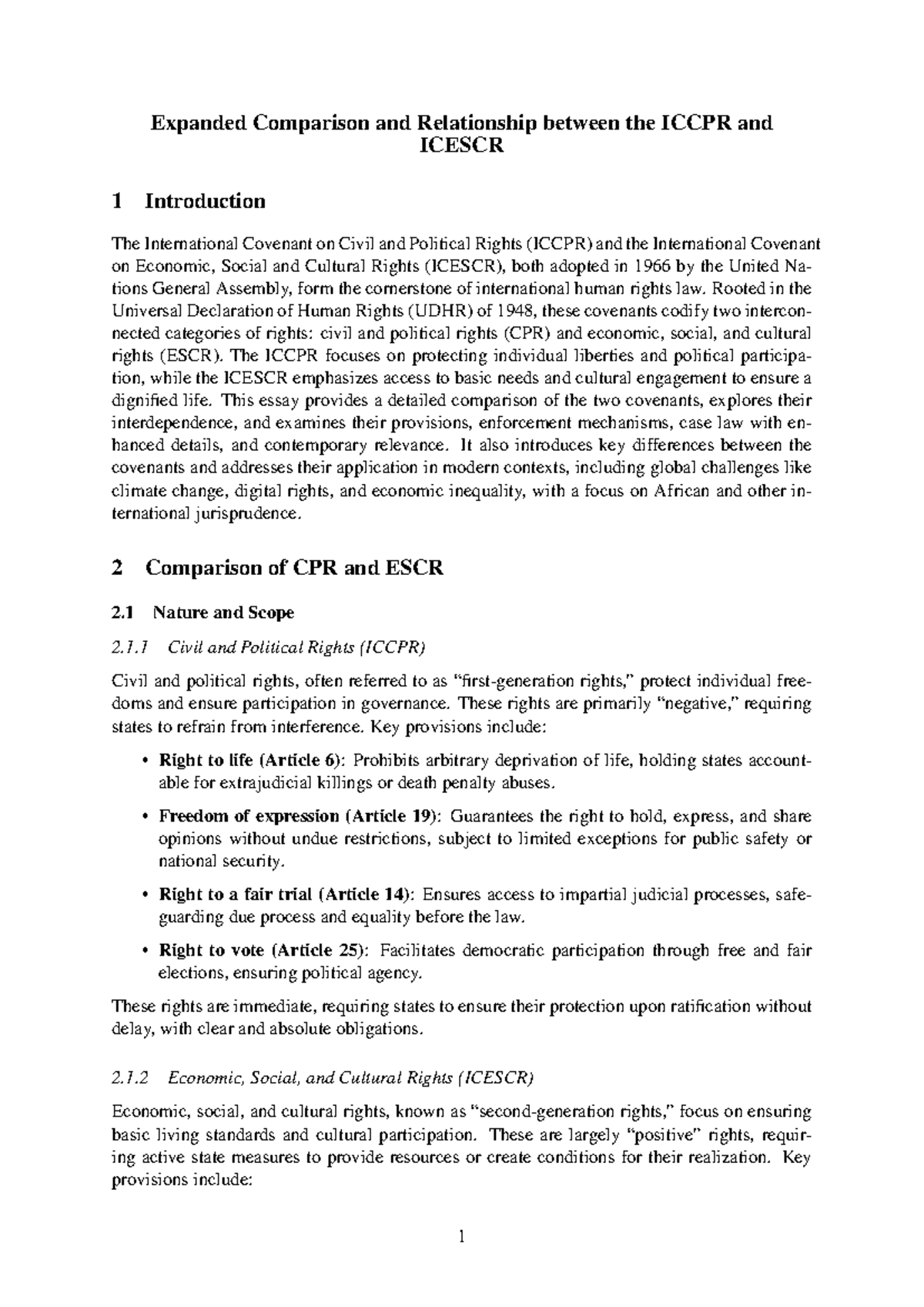 ICCPR and ICESCR: A Comprehensive Analysis of Interdependence and ...