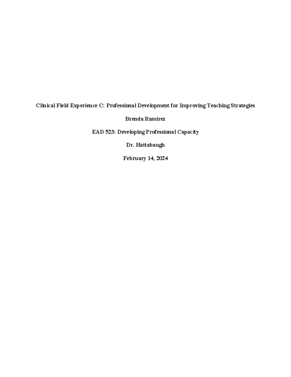 EAD 523: Clinical Field Experience C - Enhancing Teaching Strategies ...