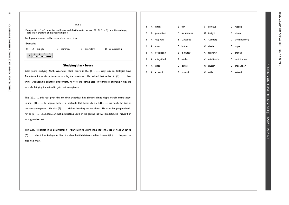 Cambridge English: Advanced Reading Sample Paper 1 - Studocu