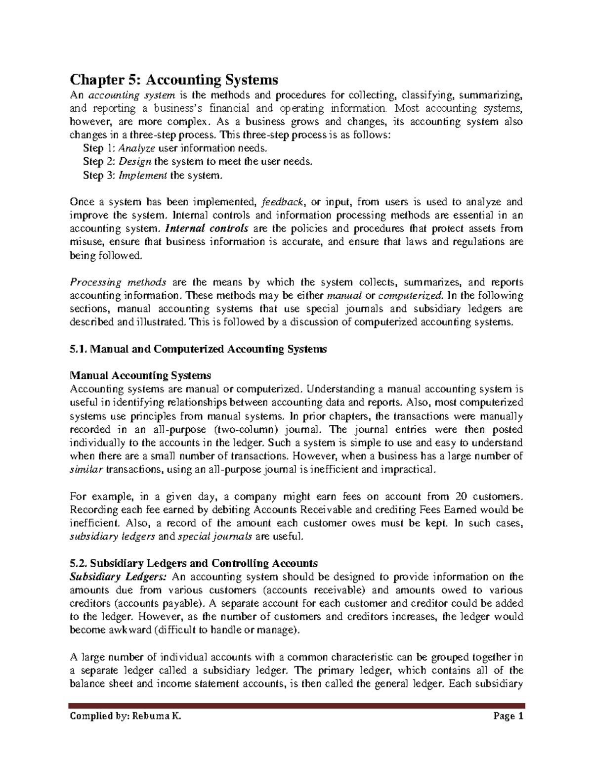 Chapter 5 PA I - Accounting Systems Overview and Key Concepts - Studocu