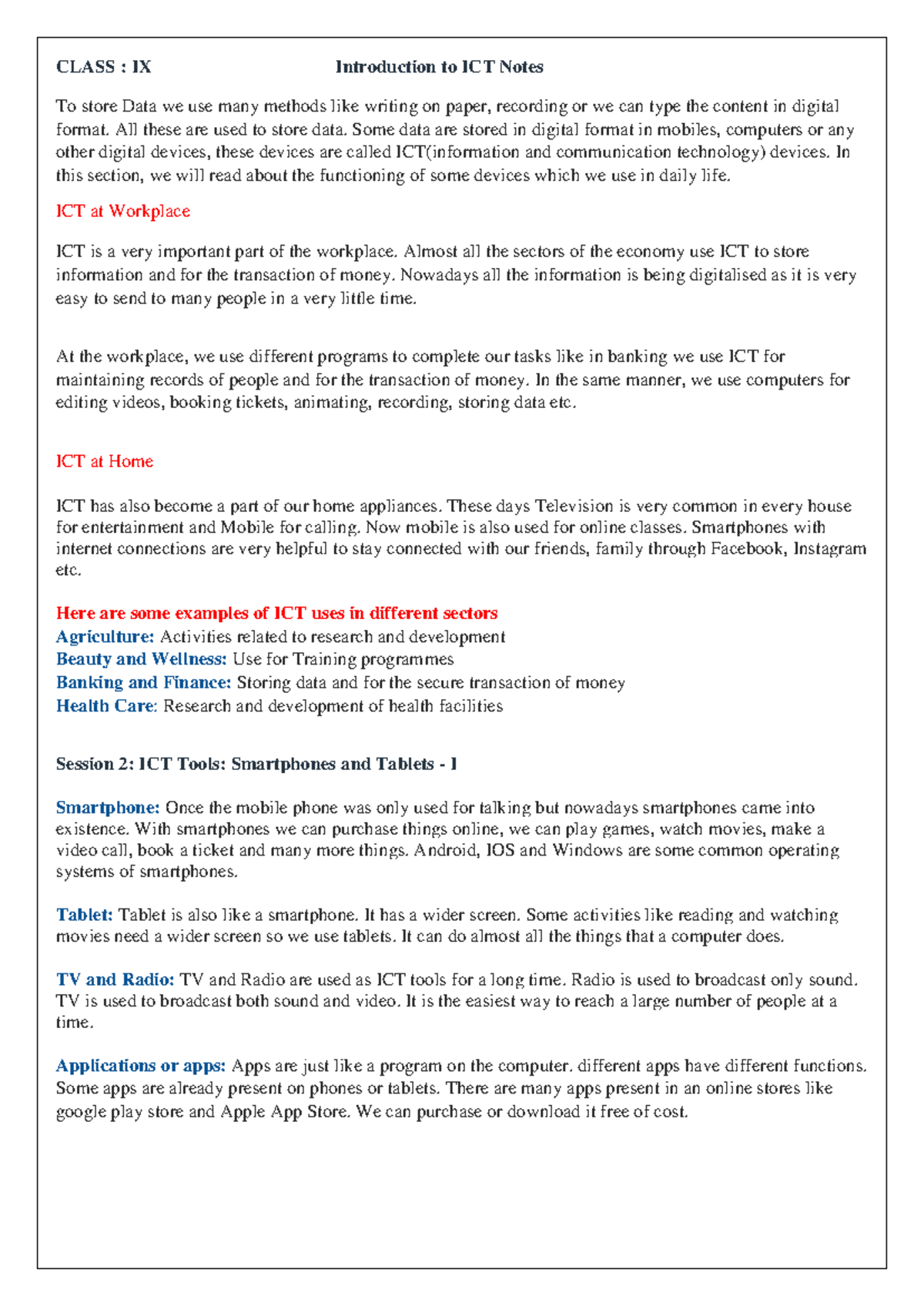 CLASS IX ICT Skills Notes: Understanding Digital Data Storage and Tools ...