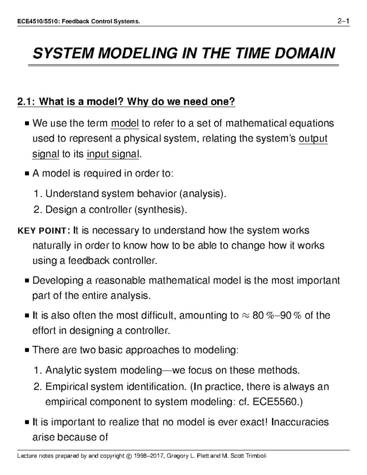 ECE4510-Notes 02 - Lecture on Feedback Control System Modeling - Studocu