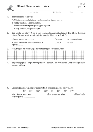 Sprawdzian Diagnozujący z Matematyki, Klasa V - Studocu