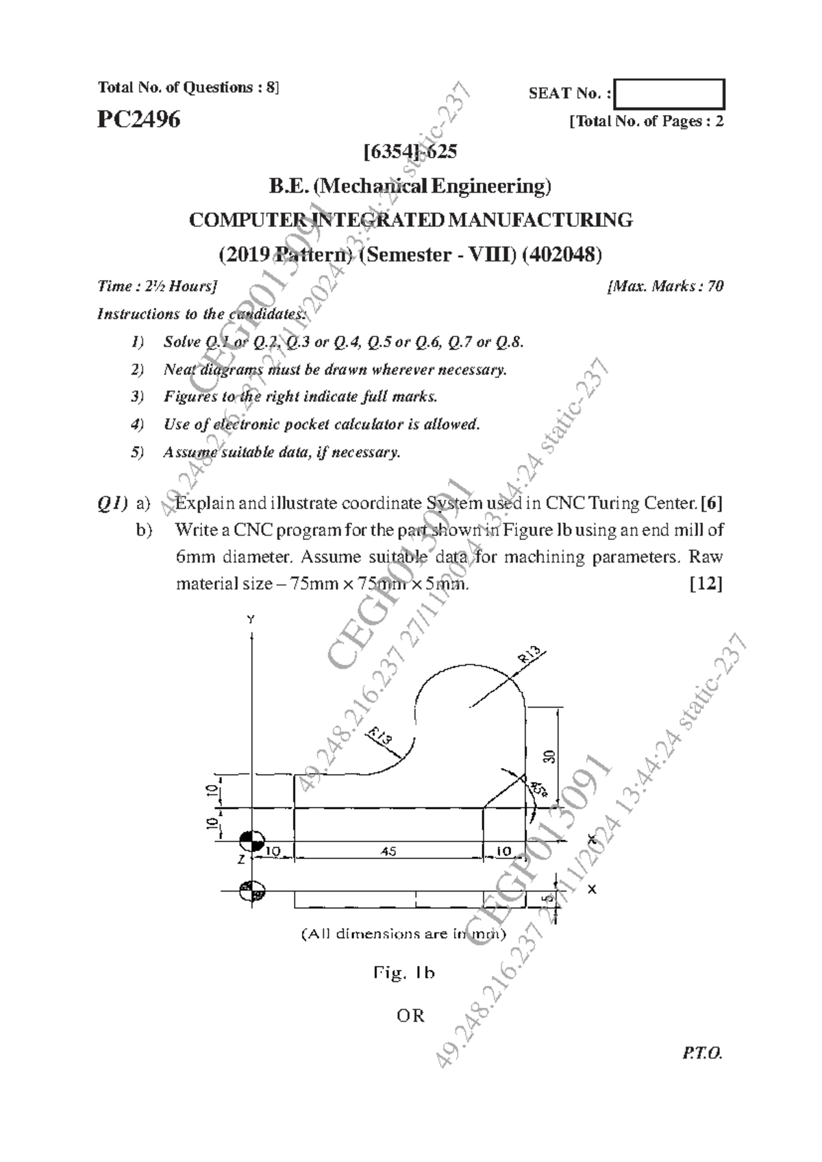 PC2496: Nov Dec 2024 - CIM Question Paper (B.E. Mechanical) - Studocu
