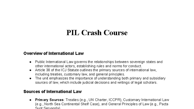 PIL Crash Course: Key Concepts in International Law Notes - Studocu