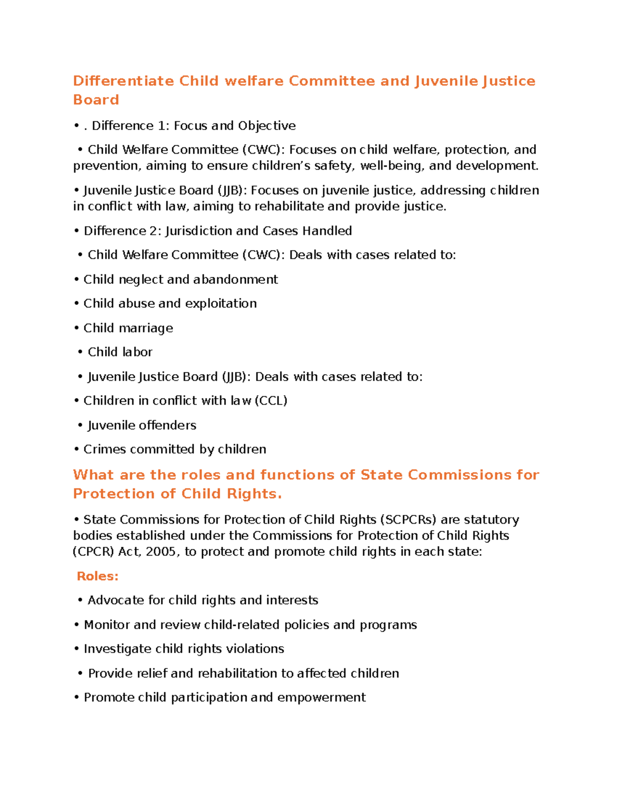 CWC vs JJB: Key Differences in Child Welfare & Juvenile Justice - Studocu