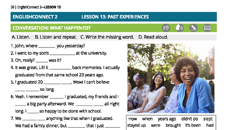 EnglishConnect 2 Lesson 13: Past Experiences & Conversations - Studocu