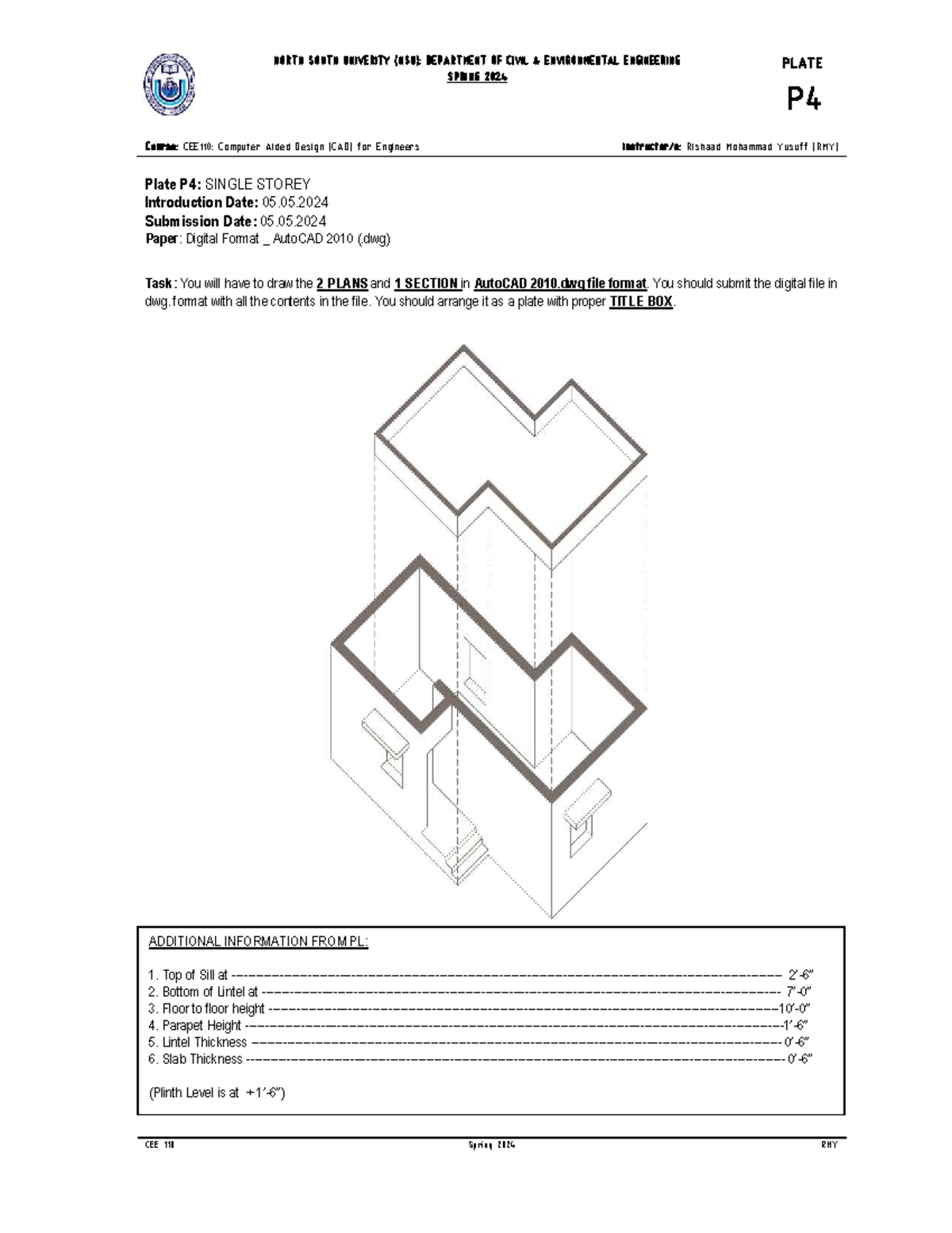 CEE 110 Spring 2024: Plate P4 - Single Storey CAD Drawing - Studocu