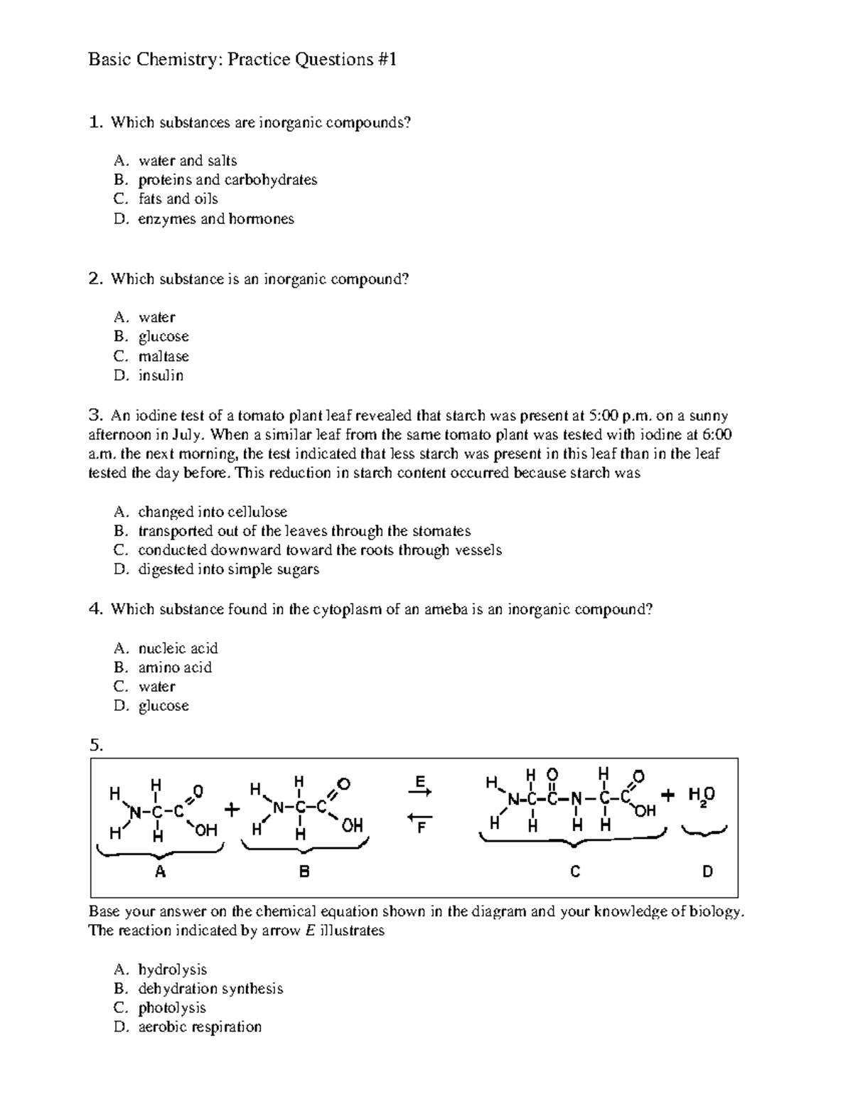 Chemistry Practice Questions: Basic Concepts and Answer Key - Studocu