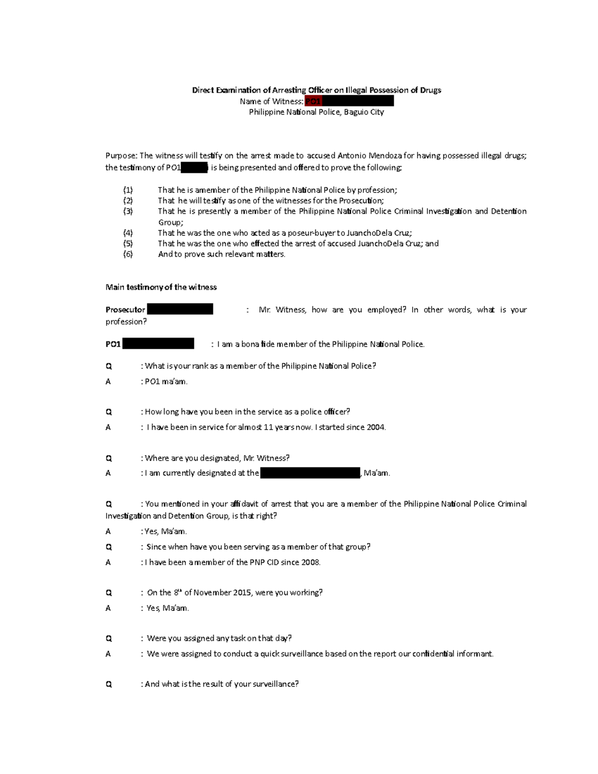 Case Study: Cross Examination Sample on Drug Possession Law - Studocu