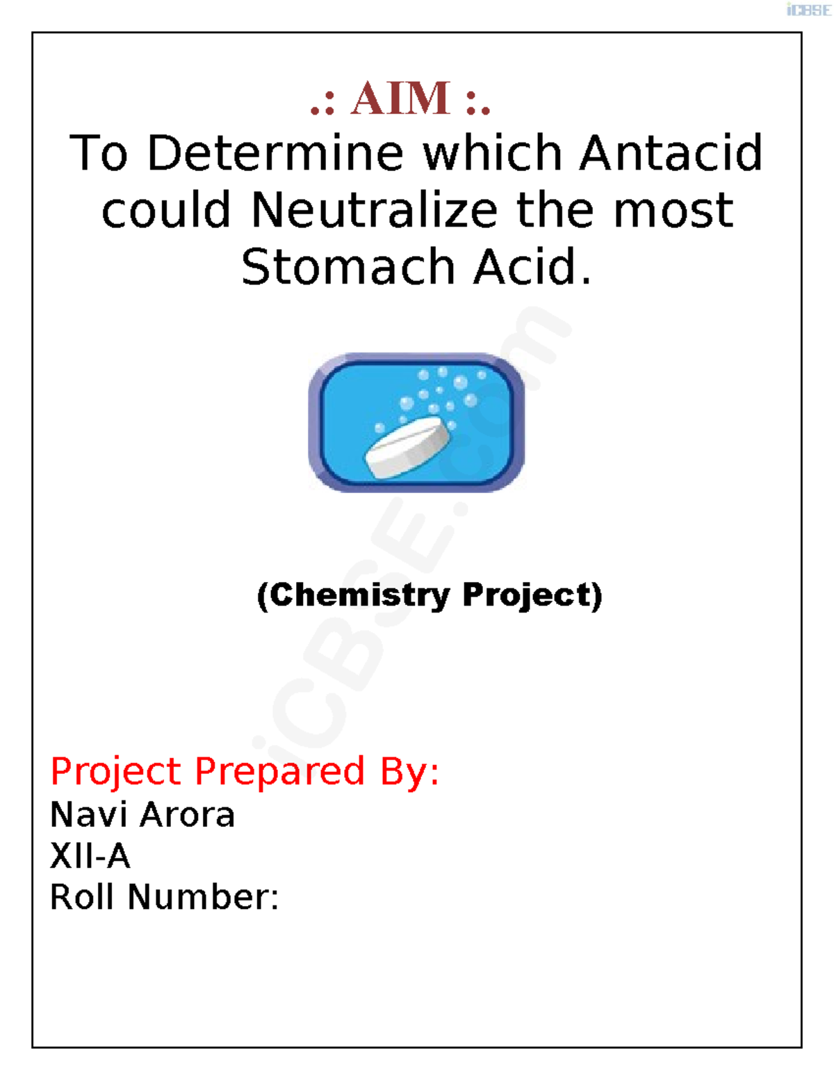 iC BS Chemistry Project: Evaluating Antacid Effectiveness in ...