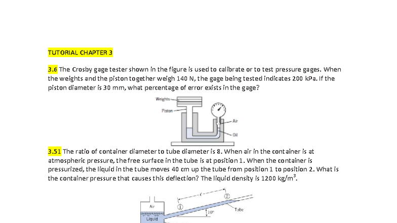Tutorial 3-1: Chapter 3 Pressure Gage Calibration & Calculations - Studocu
