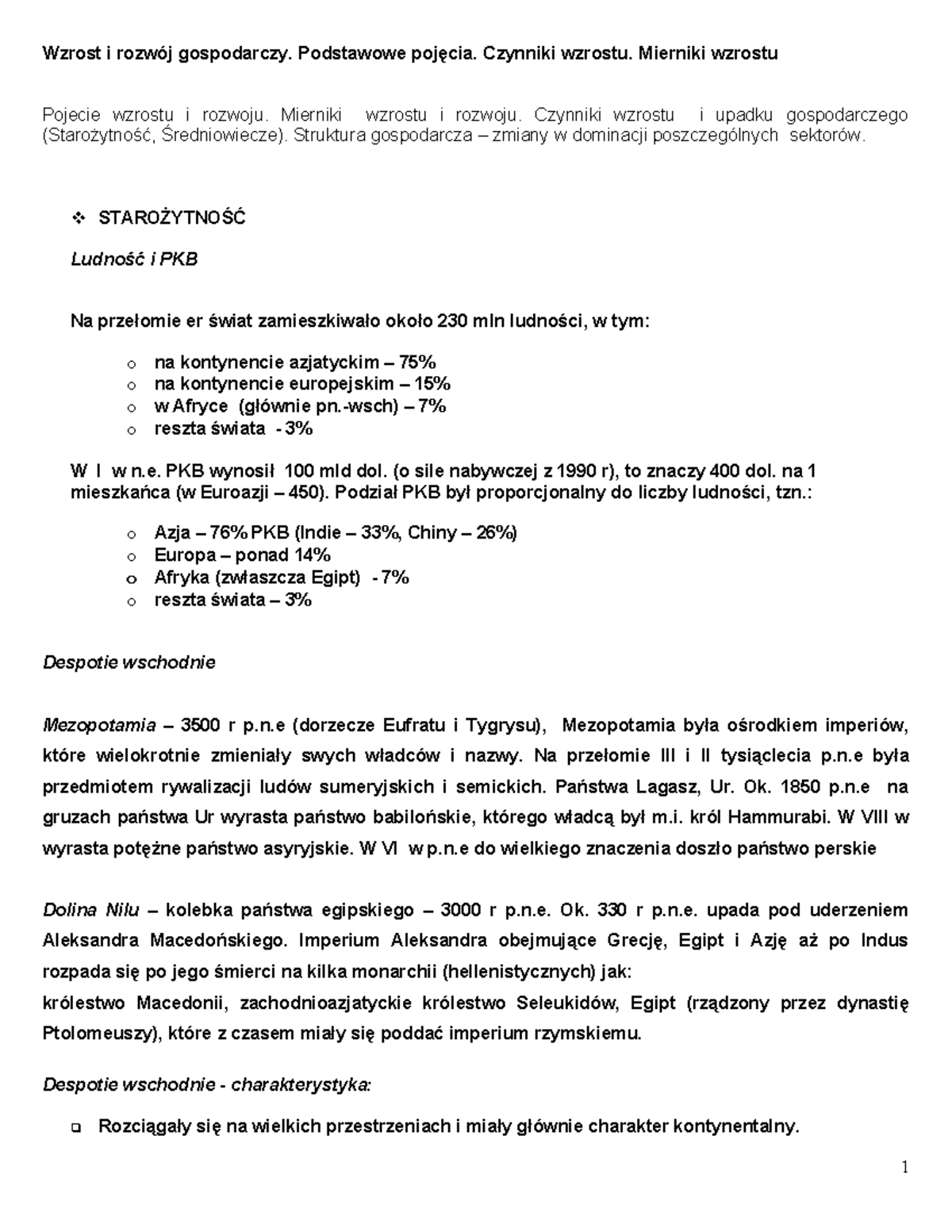 HG Wykład 2: Wzrost i Rozwój Gospodarczy - Kluczowe Pojęcia i Czynniki ...