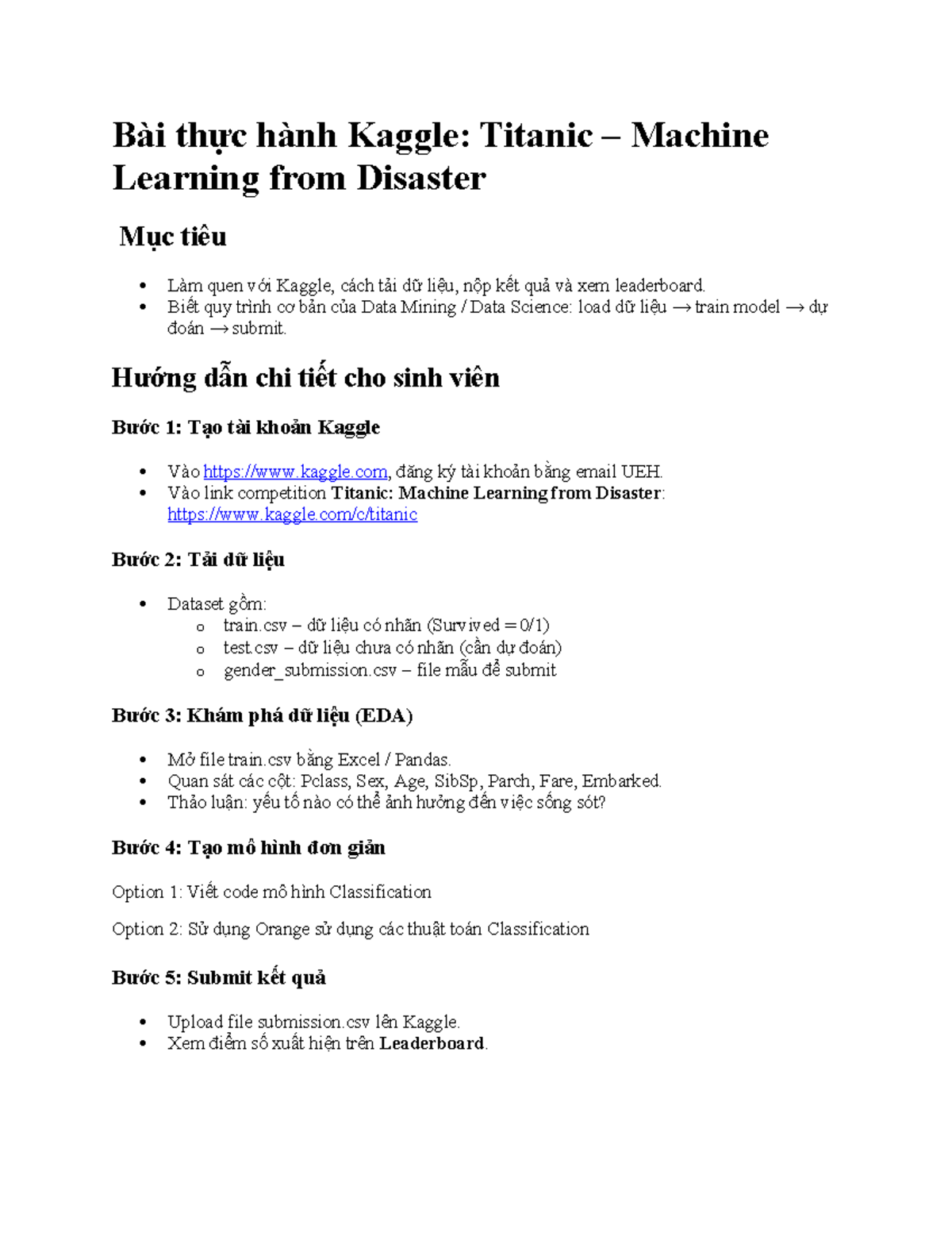 Bài Thực Hành Kaggle B1: Titanic ML từ Thảm Họa - Studocu