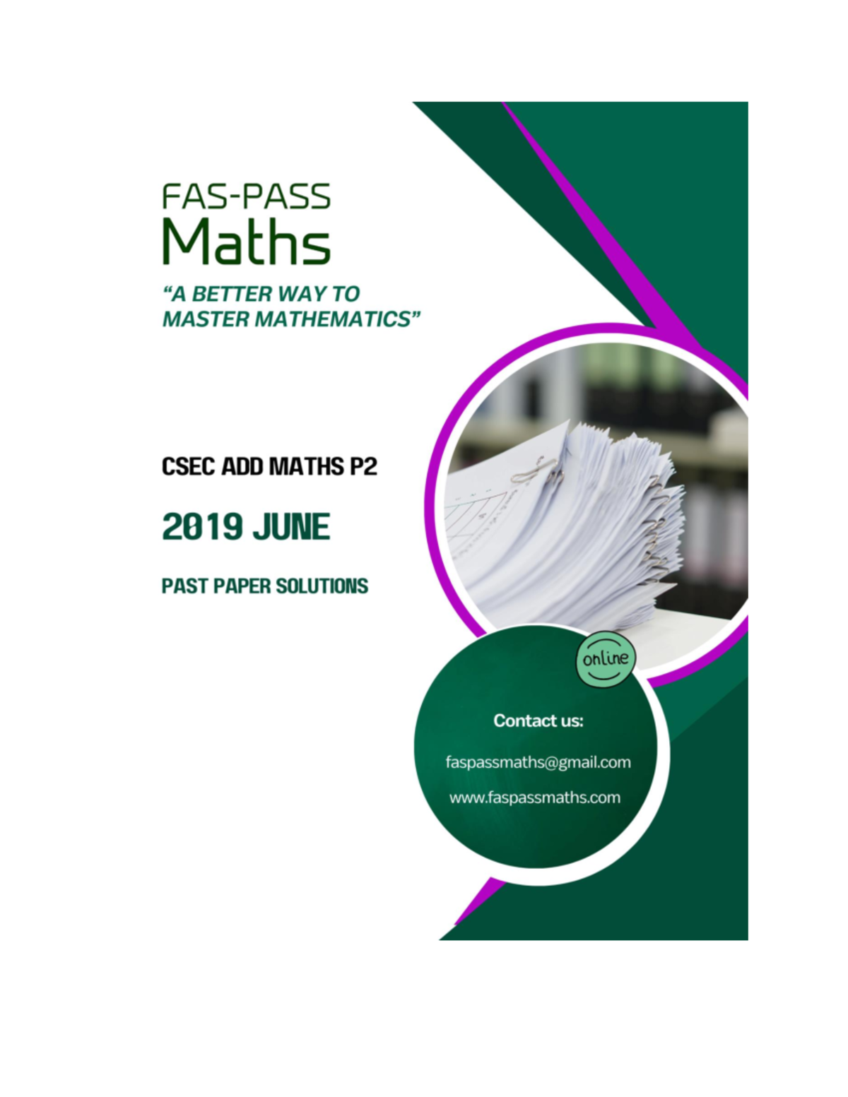 CSEC ADD MATHS 2019 JUNE PAPER 2 SOLUTIONS by SAK & FWA - Studocu