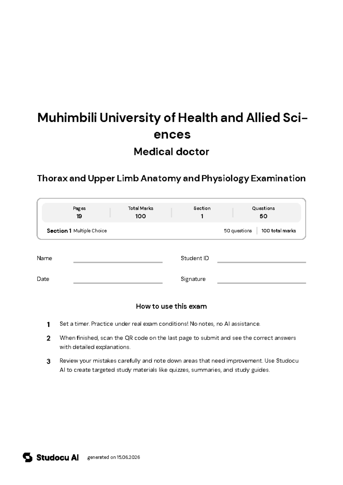 MD 1st Year Thorax & Upper Limb Anatomy Exam - Studocu
