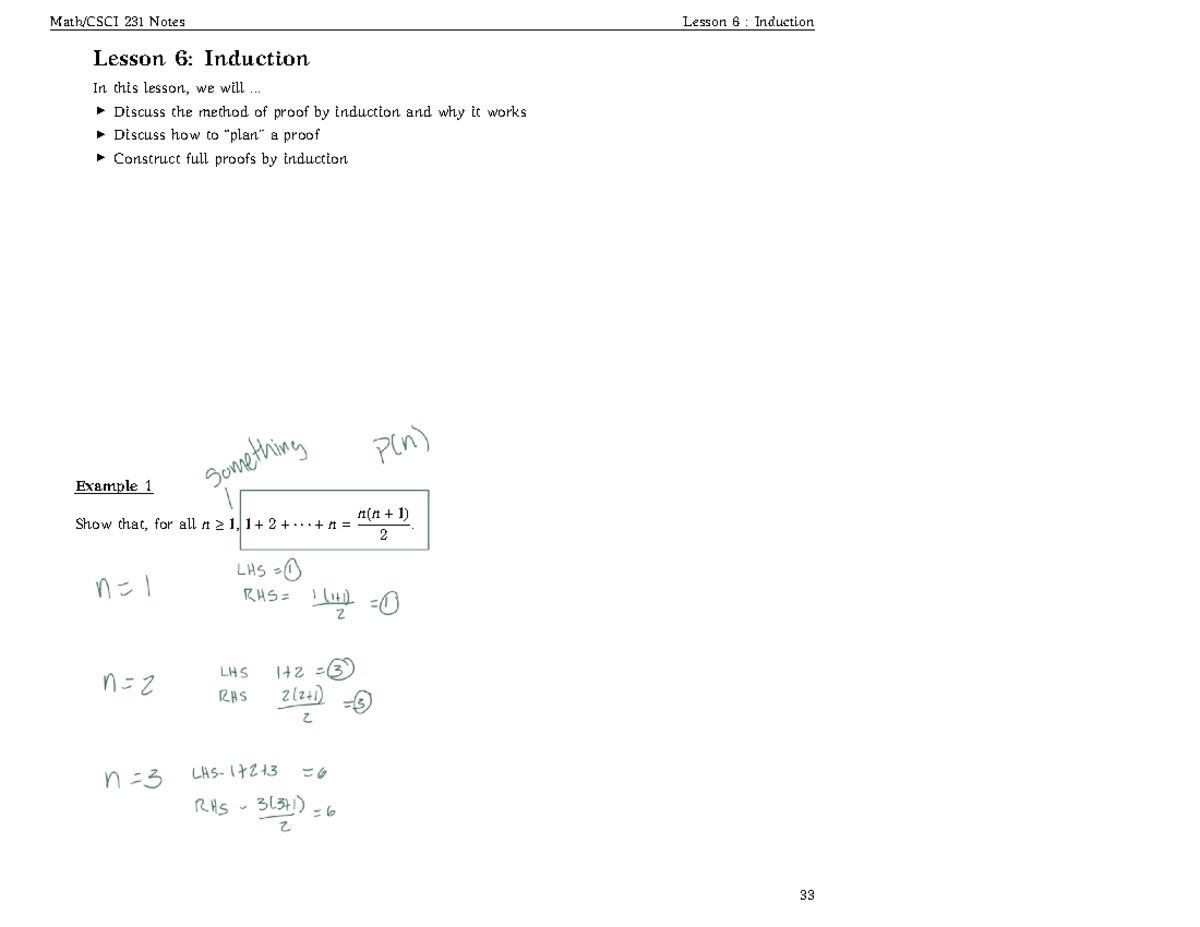 Math/CSCI 231 Final Exam Notes: Proof by Induction Techniques - Lesson ...