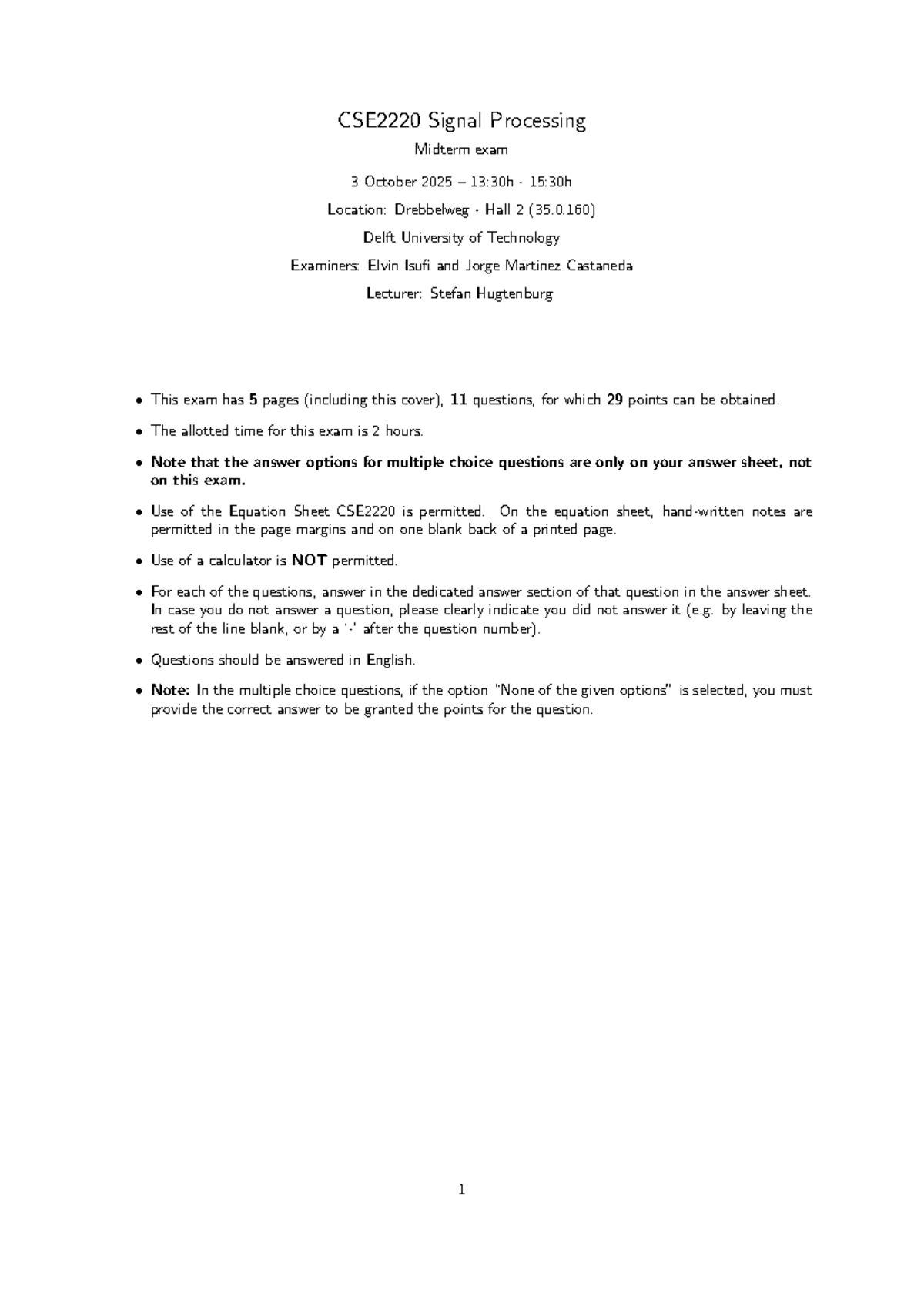Signal Processing Midterm Exam 3 - October 2025 - Studeersnel