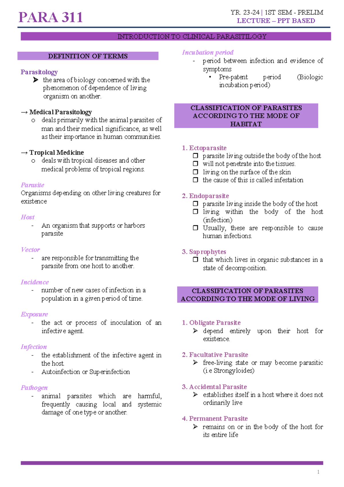 PARA - Introduction TO Parasitology - PARA 311 LECTURE – PPT BASED ...