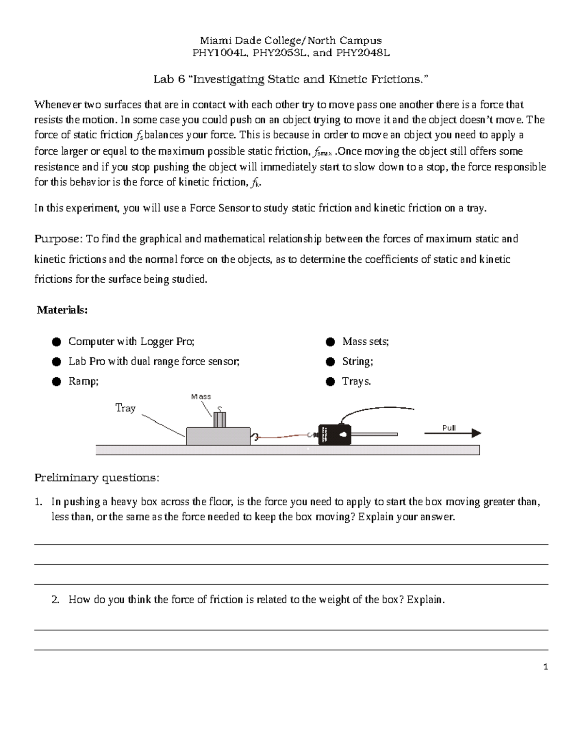 "4-2 Lab 4: Investigating Static and Kinetic Friction Forces in ...