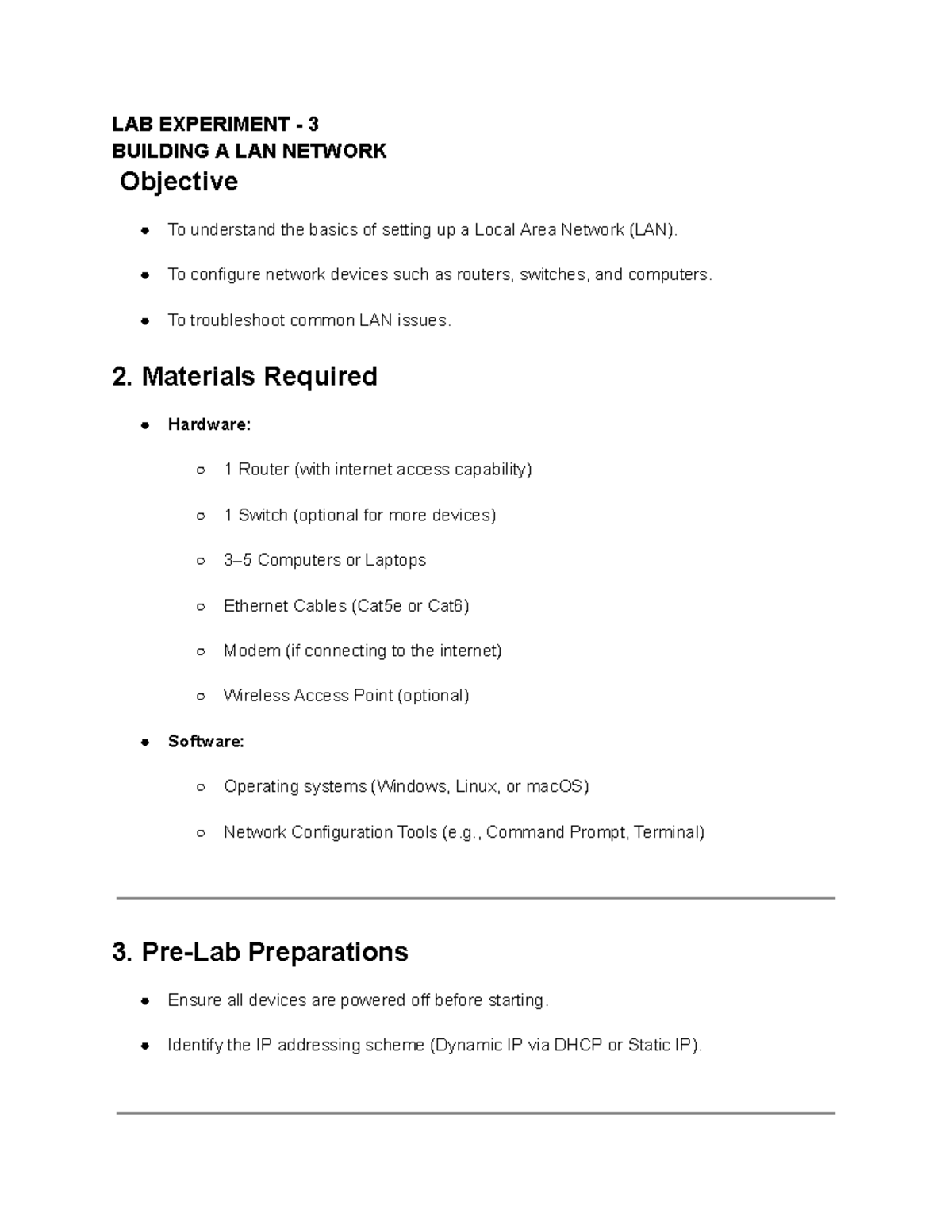 LAB EXPERIMENT 3: SETTING UP A LAN NETWORK - Studocu