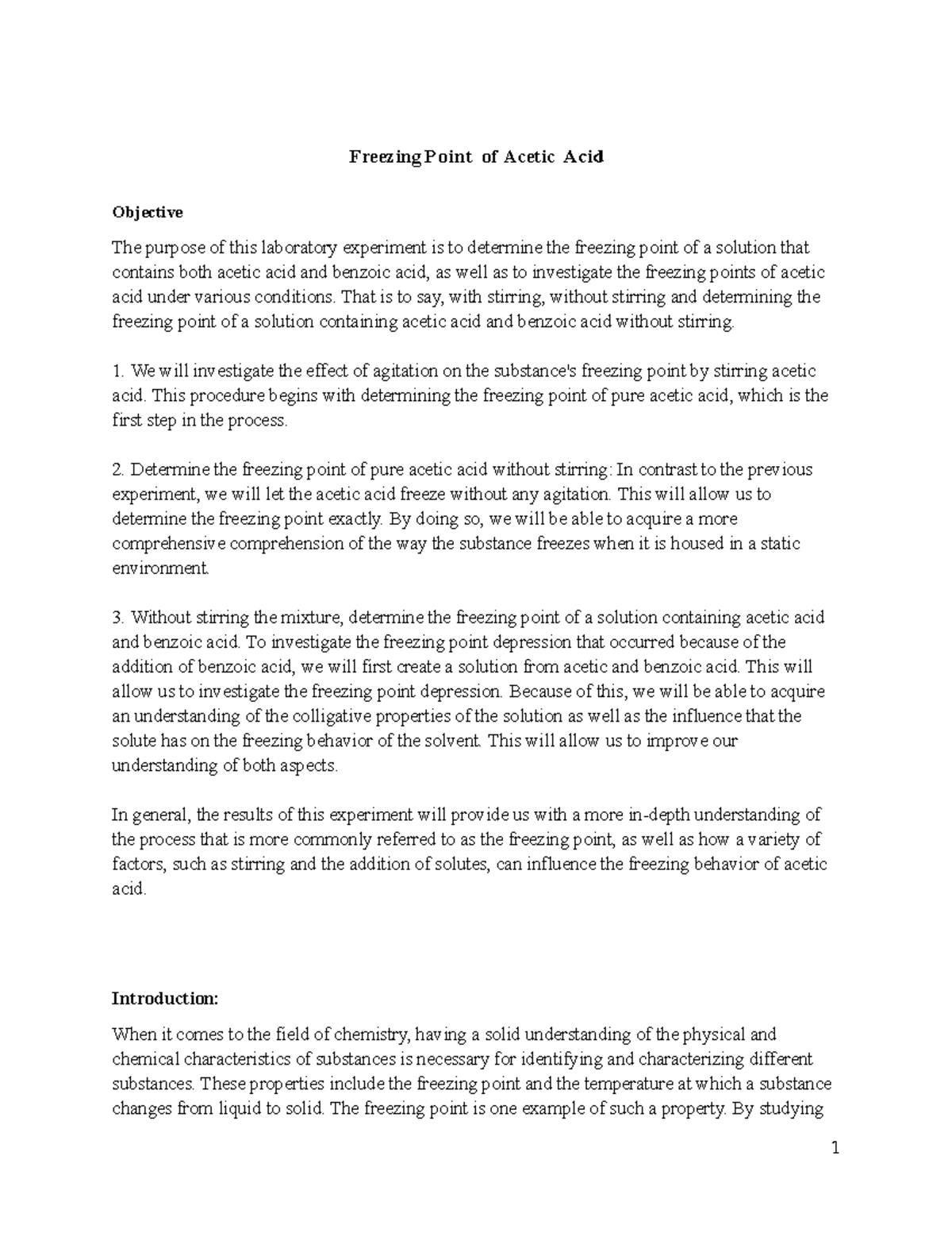 CHE Lab 2: Freezing Point Determination of Acetic Acid Solutions - Studocu