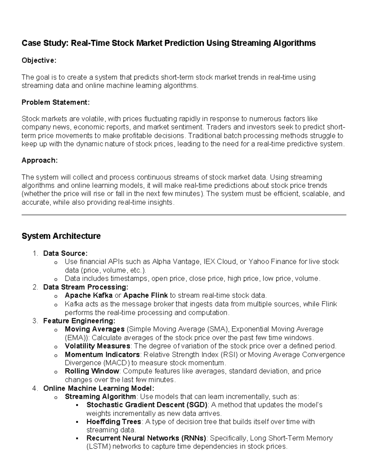 Case Study: Real-Time Stock Market Prediction Using Streaming Algorithms - BDA - Studocu