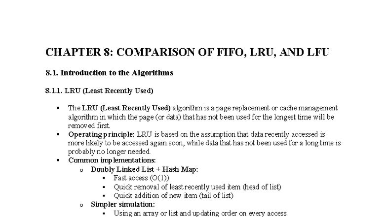 CHAPTER 8: COMPARISON OF FIFO, LRU, AND OPT ALGORITHMS - Studocu