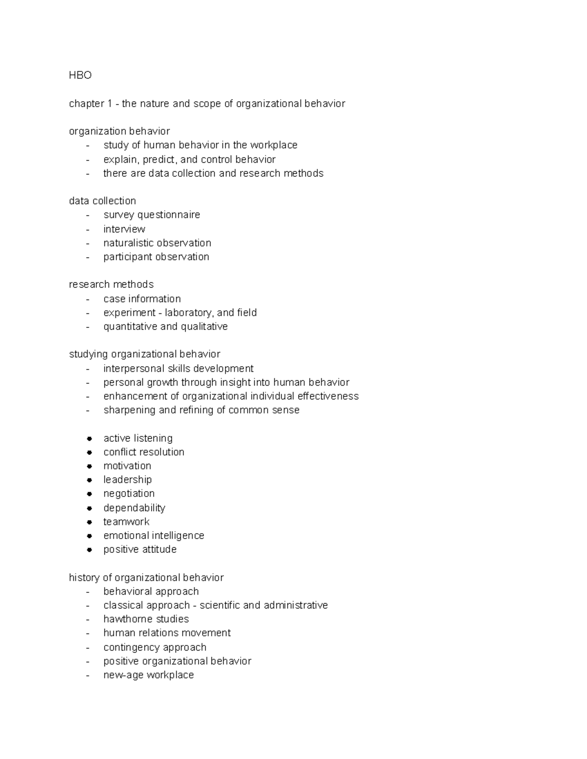 human behavior in organization chapter 1-5 - HBO chapter 1 - the nature ...