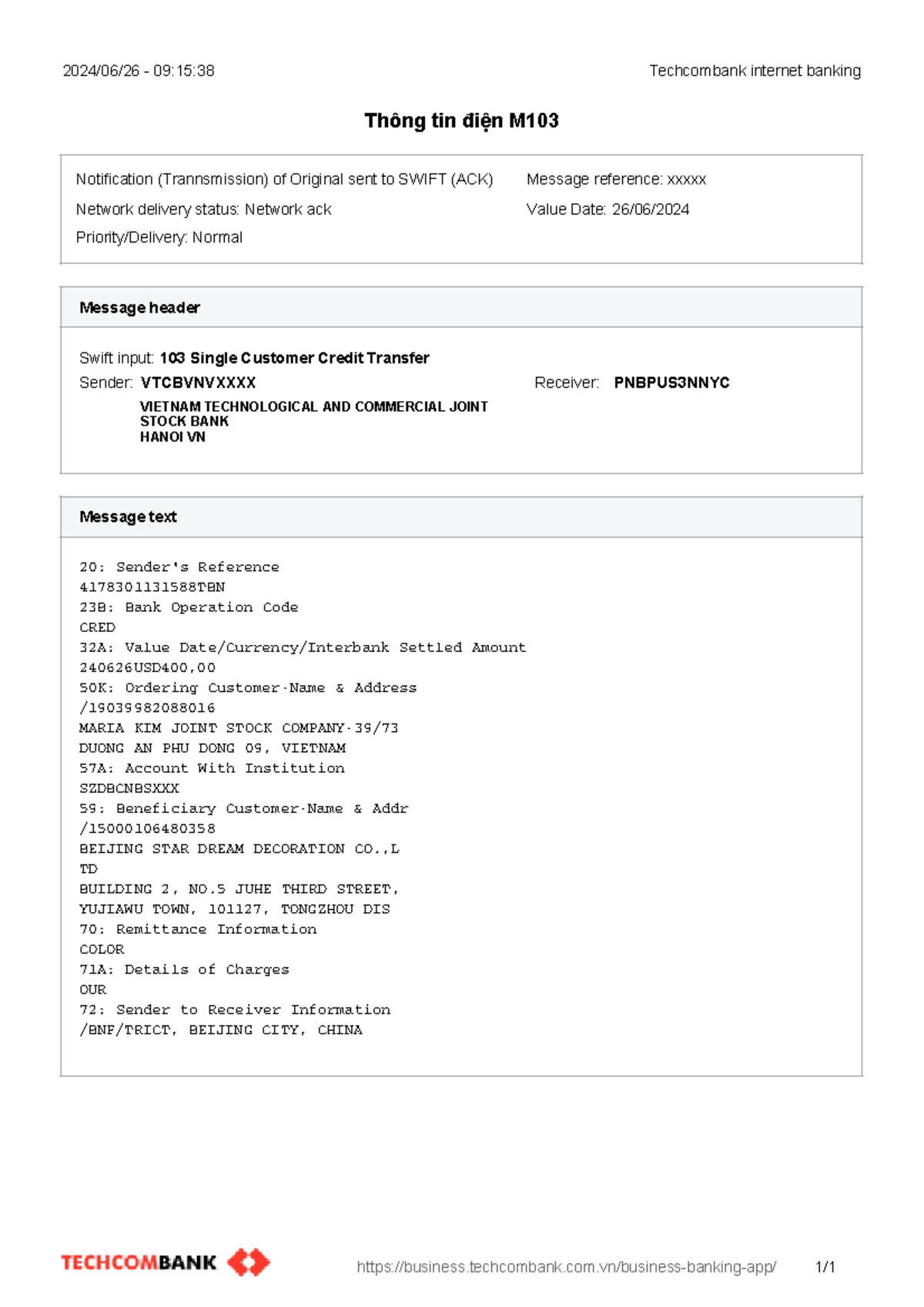 MT103 Funds - GIẤY GIỚI THIỆU - 11221 - 2024/06/26 - 09:15:38 ...