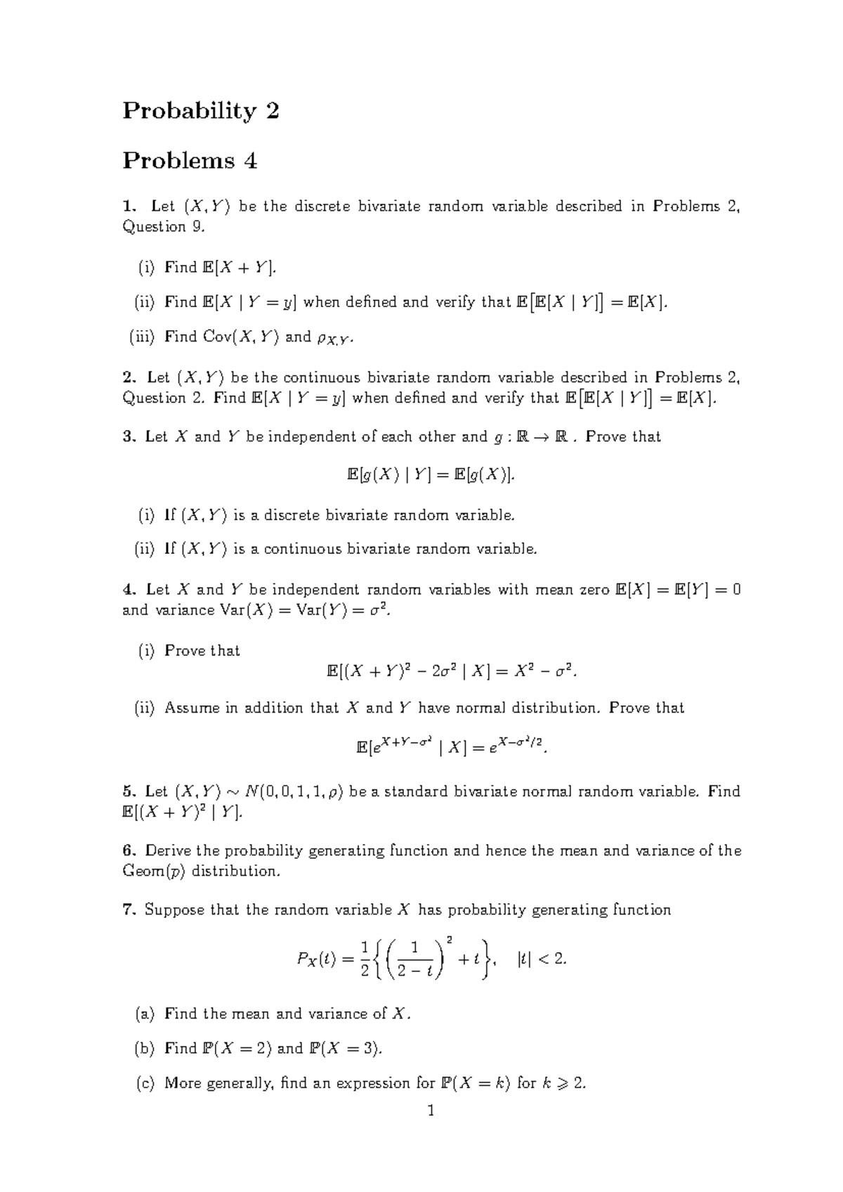 Probability 2: Problems 4 - Bivariate Random Variables & Distributions ...