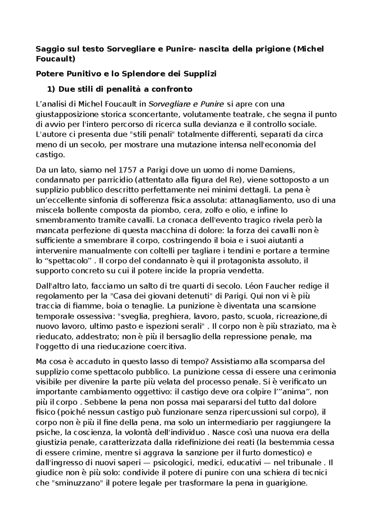 Saggio di Michel Foucault: Sorvegliare e Punire (Corso di Filosofia ...