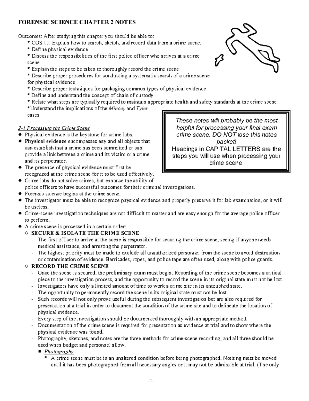 Forensic Science Chapter 2 Notes: Crime Scene Processing Techniques ...