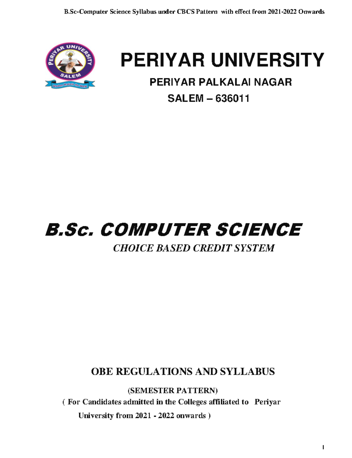 B.Sc. Computer Science 21-22 Regulation - PERIYAR UNIVERSITY PERIYAR ...