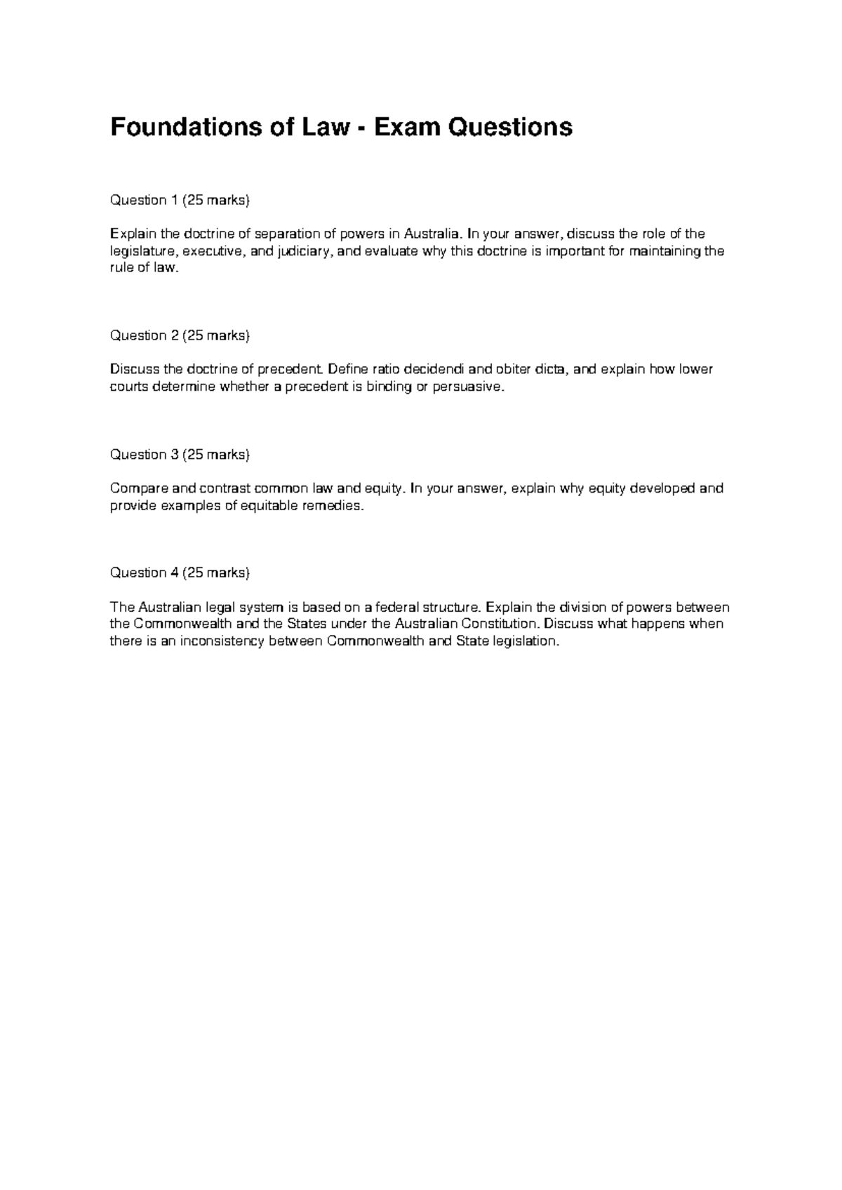 Foundations of Law 2023 Final Exam Questions and Answers - Studocu