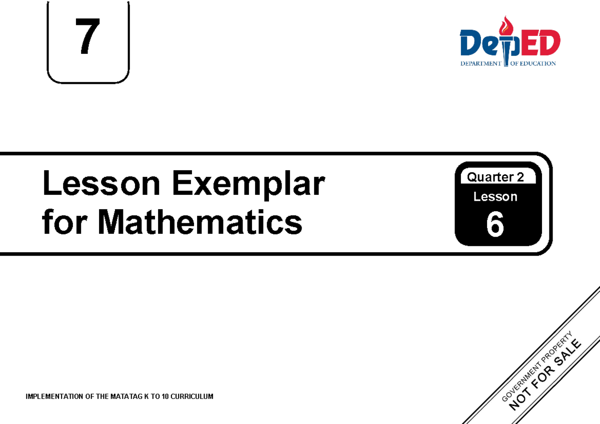 Q2 LE Mathematics 7 Lesson 6 Week 6 - 7 Lesson Exemplar for Mathematics Quarter 2 Lesson 6 - Studocu